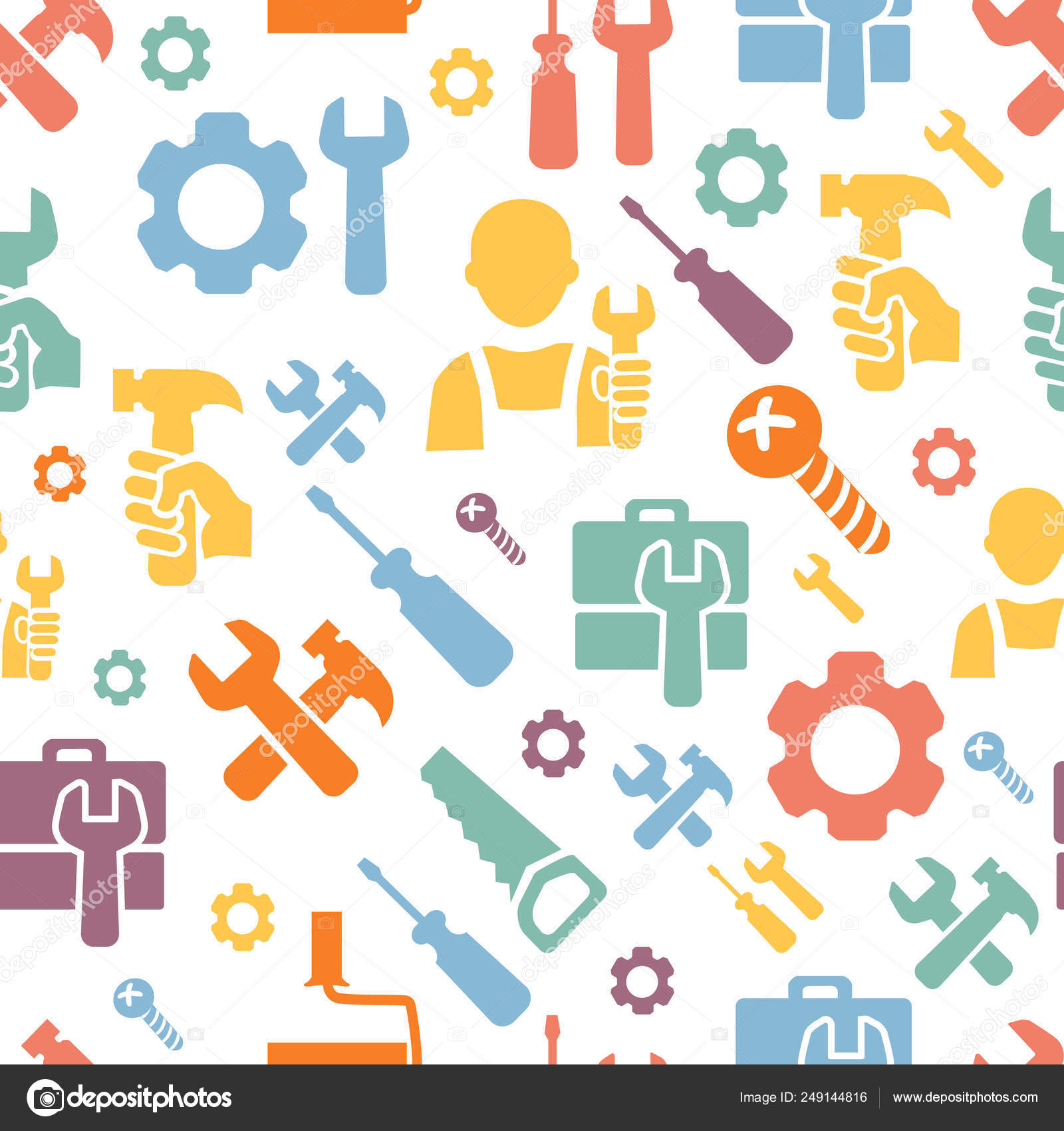 Cartoon woodwork tools | Cartoon working tools seamless pattern vector ...