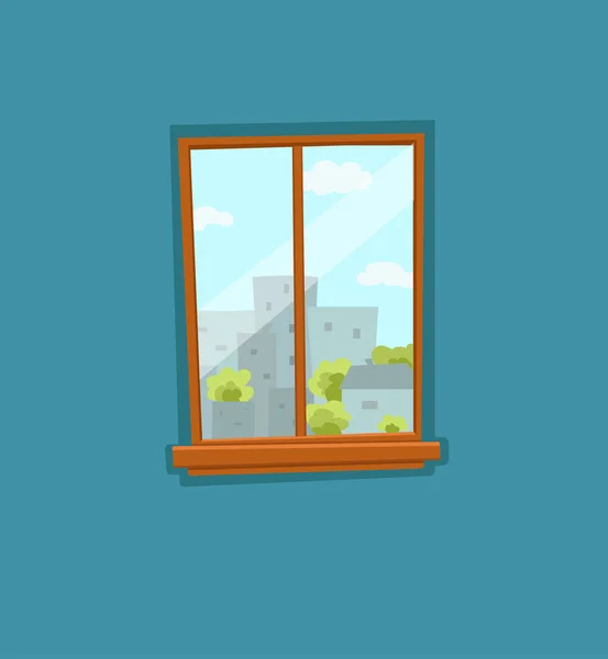 Window cartoon colorful vector illustration with valley summer sun ...