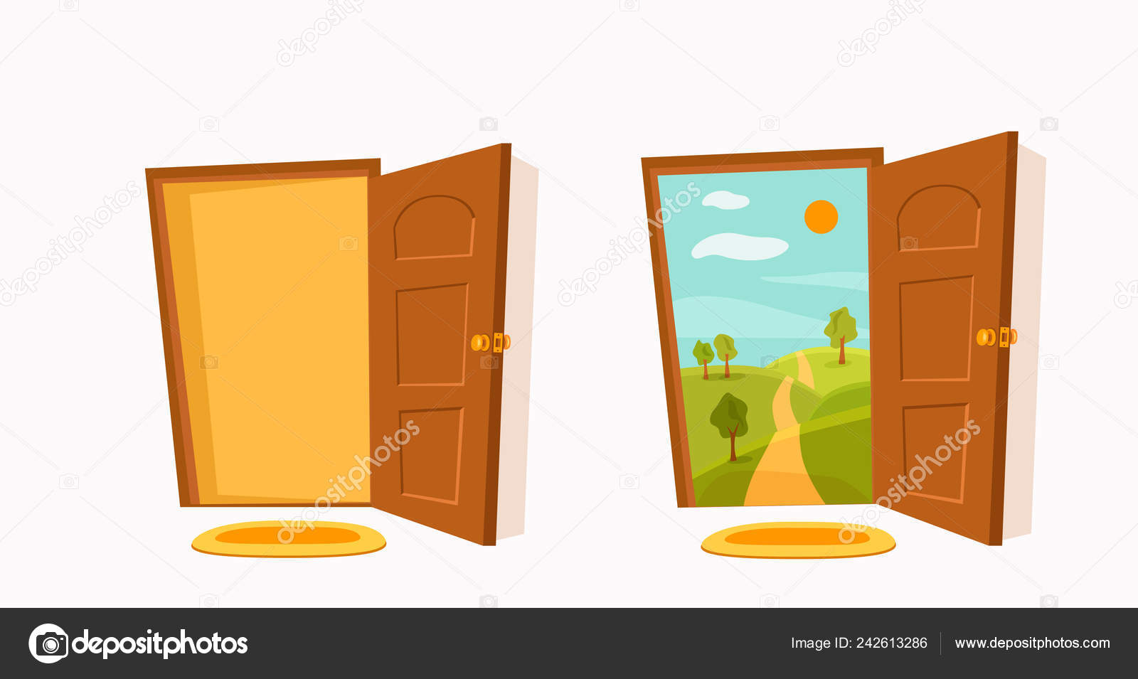 Puerta abierta de dibujos animados ilustración vector colorido. Casa ...