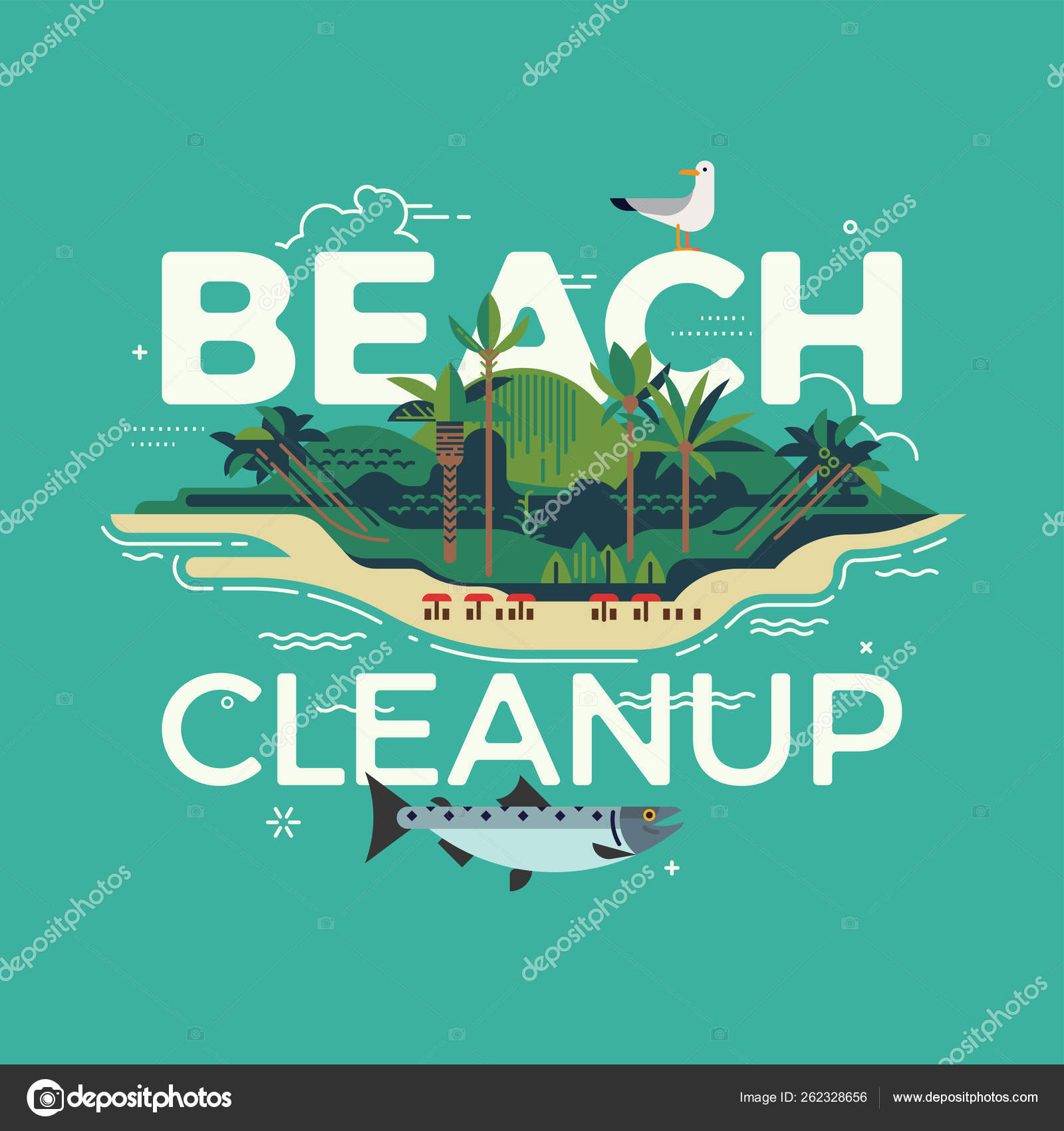 Cool Flat Vector Visual Beach Cleanup Tropical Island Sand Beach Stock ...