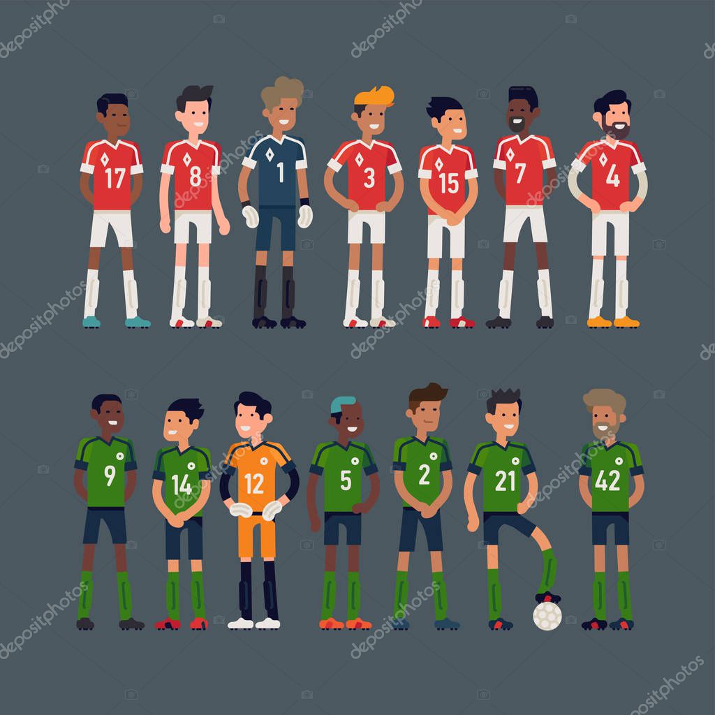 Cool diseño de personajes planos en dos equipos de fútbol rivales ...