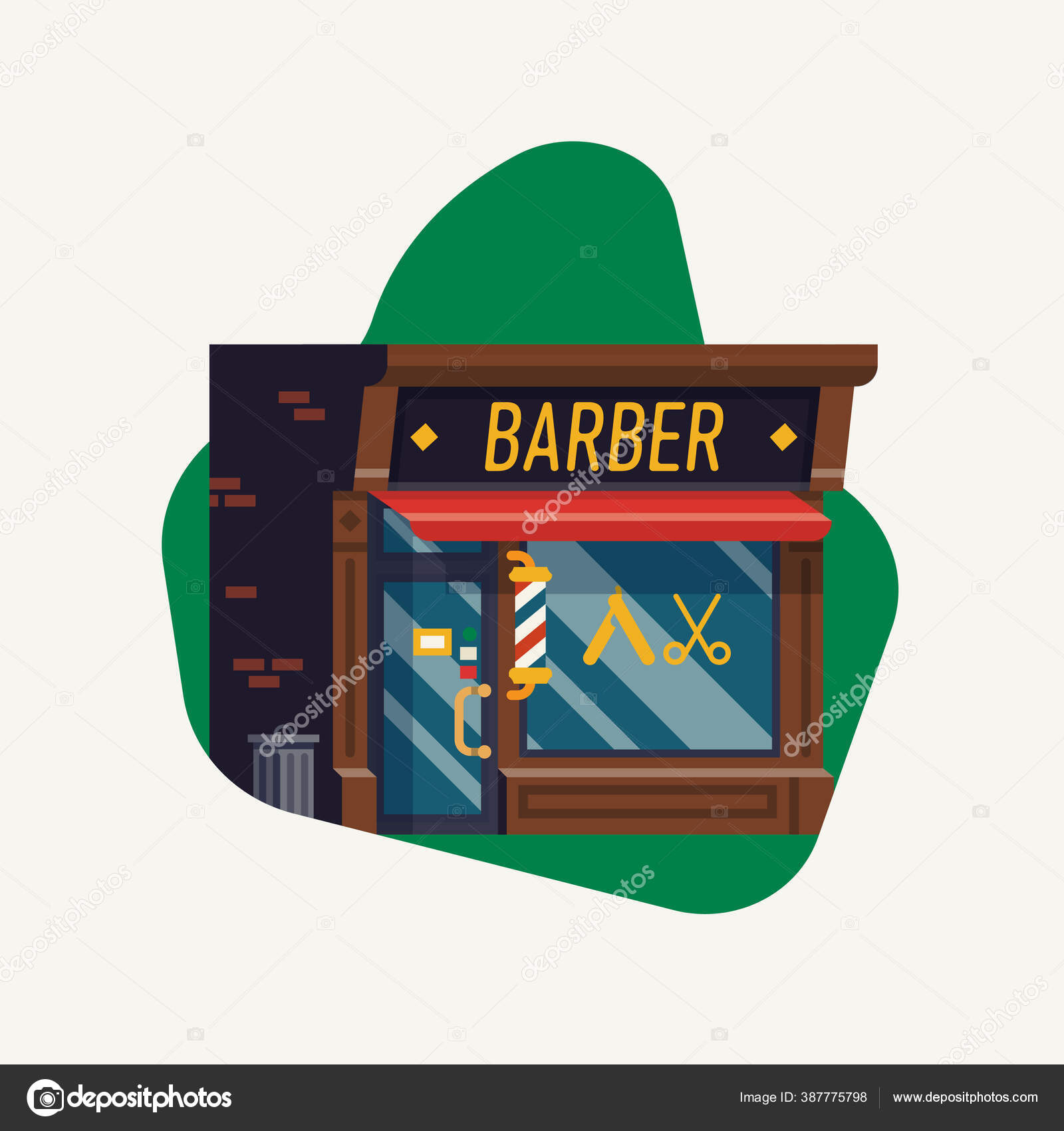 Flat Vector Illustration Barber Shop Small Local Business Concept ...