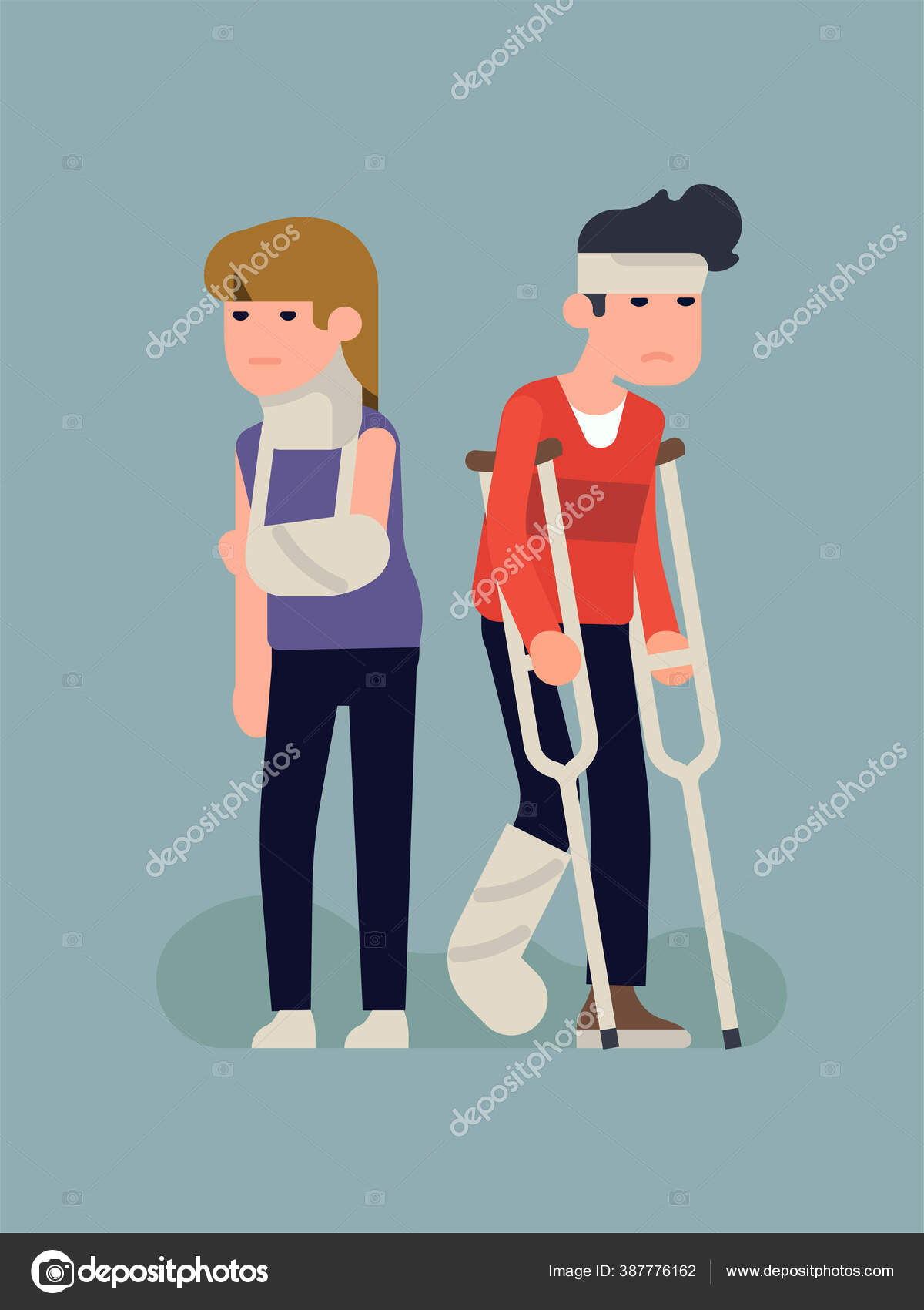 Cool Vector Character Design Unhappy Injured Woman Man Plaster Cast ...