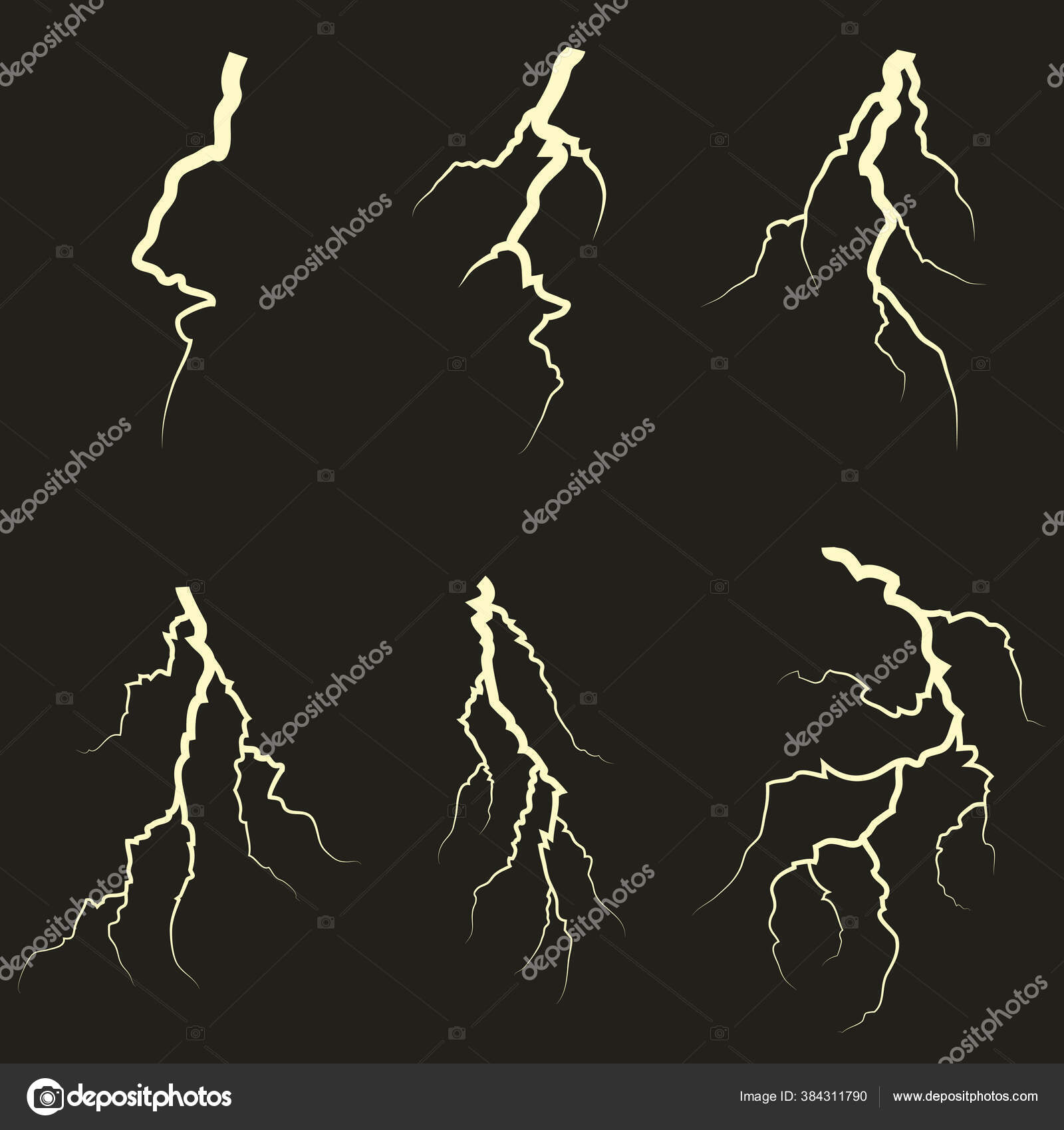Set Different Lightnings Natural Phenomenon Stock Vector Image by ...