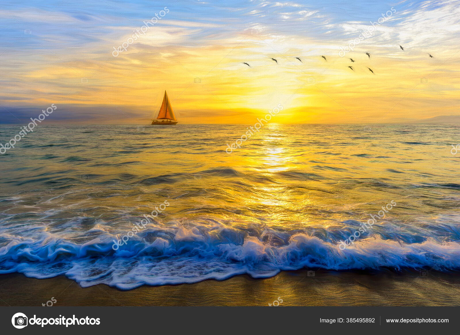 Sailboat Sailing Ocean Birds Fly Sky — Stock Photo © mexitographer ...
