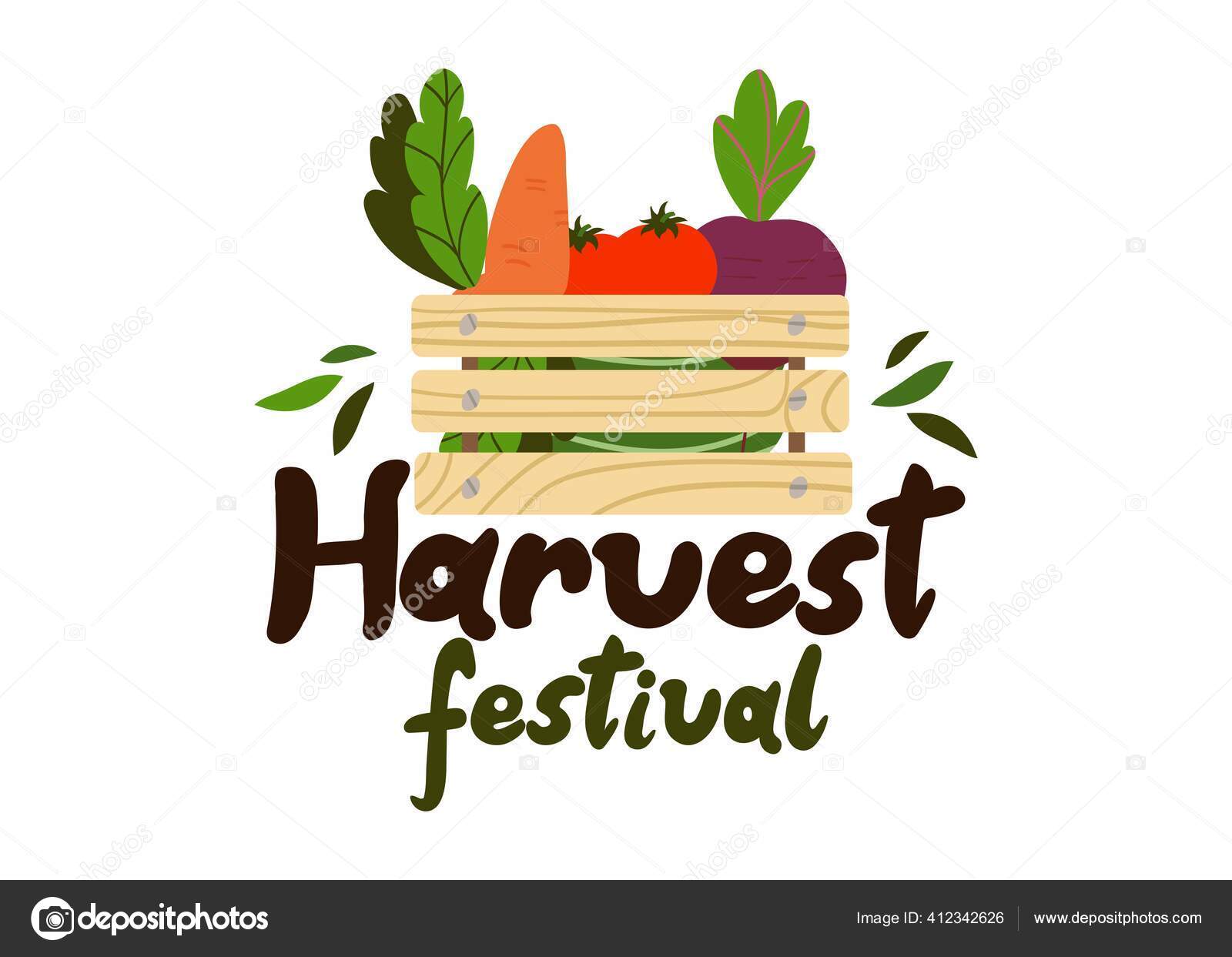 Harvest Festival Lettering Hand Drawn Text Box Autumn Poster Vegetables ...
