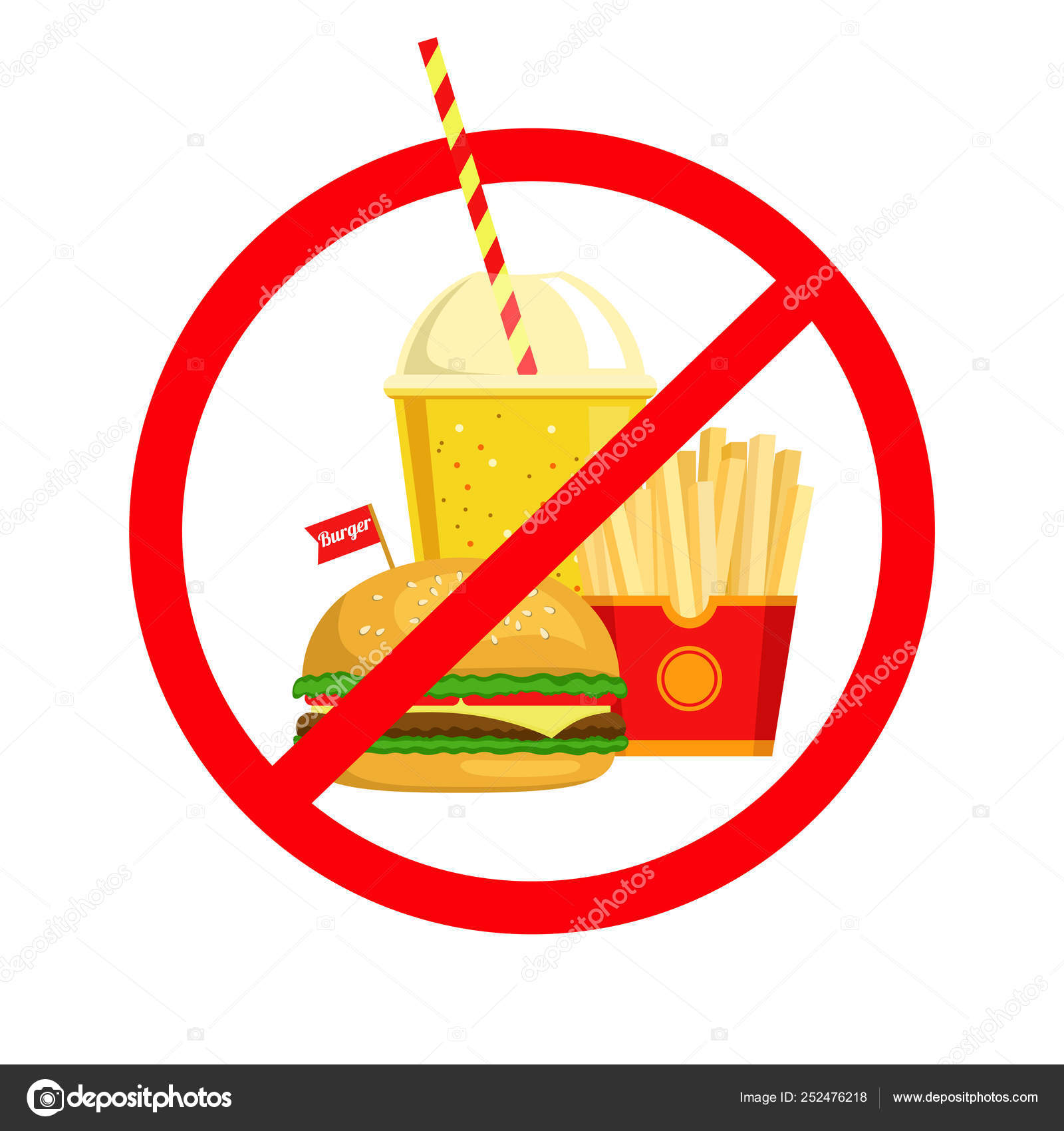 Emblema, no hay señal de comida rápida . Vector de stock #252476218 de ...