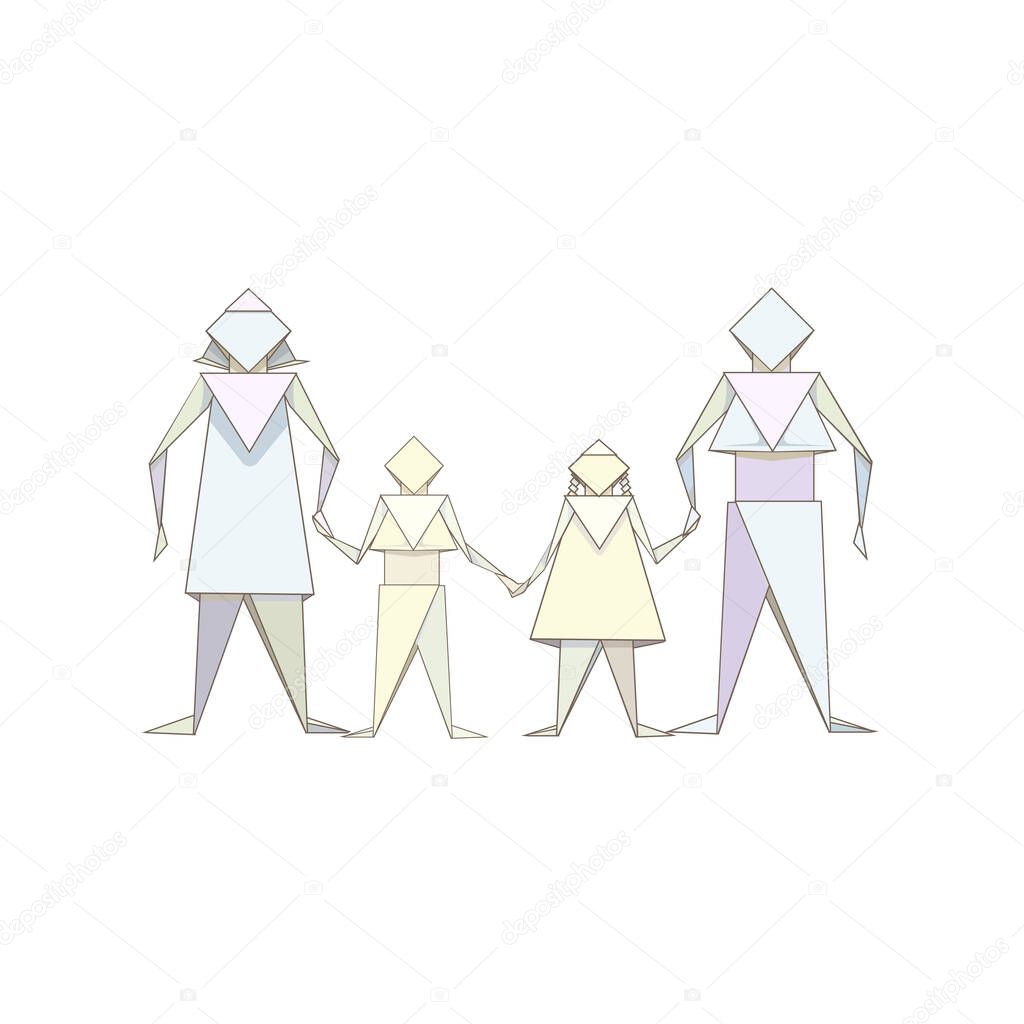 Esta Una Familia Origami Sobre Fondo Blanco Aislado Hecha Como Vector ...