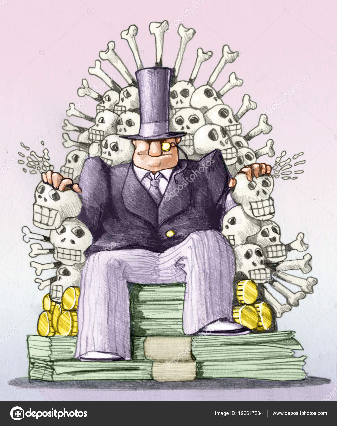 Banker Sat Throne Money Skeletons Image Power Destruction Stock Photo ...