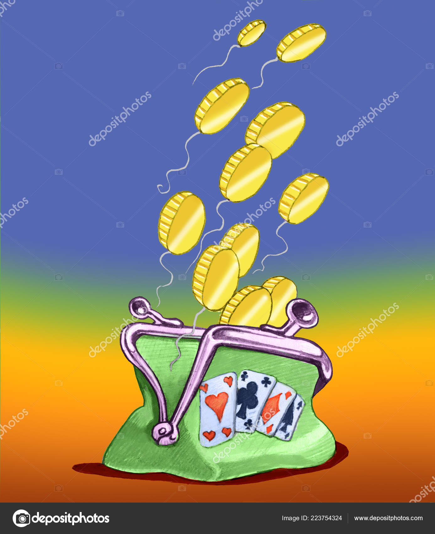 Open Wallet Fly Away Coins Light Toy Balloons Allegory Spent Stock ...