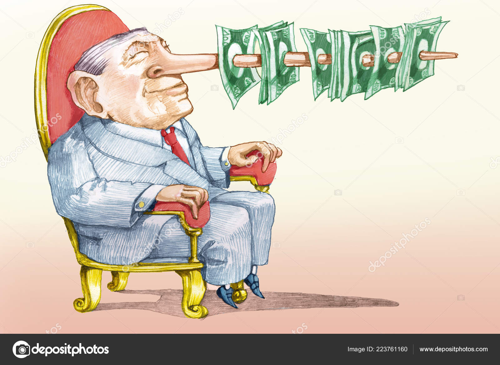 Political Long Liar Nose Which Pierces Many Banknotes Metaphor ...