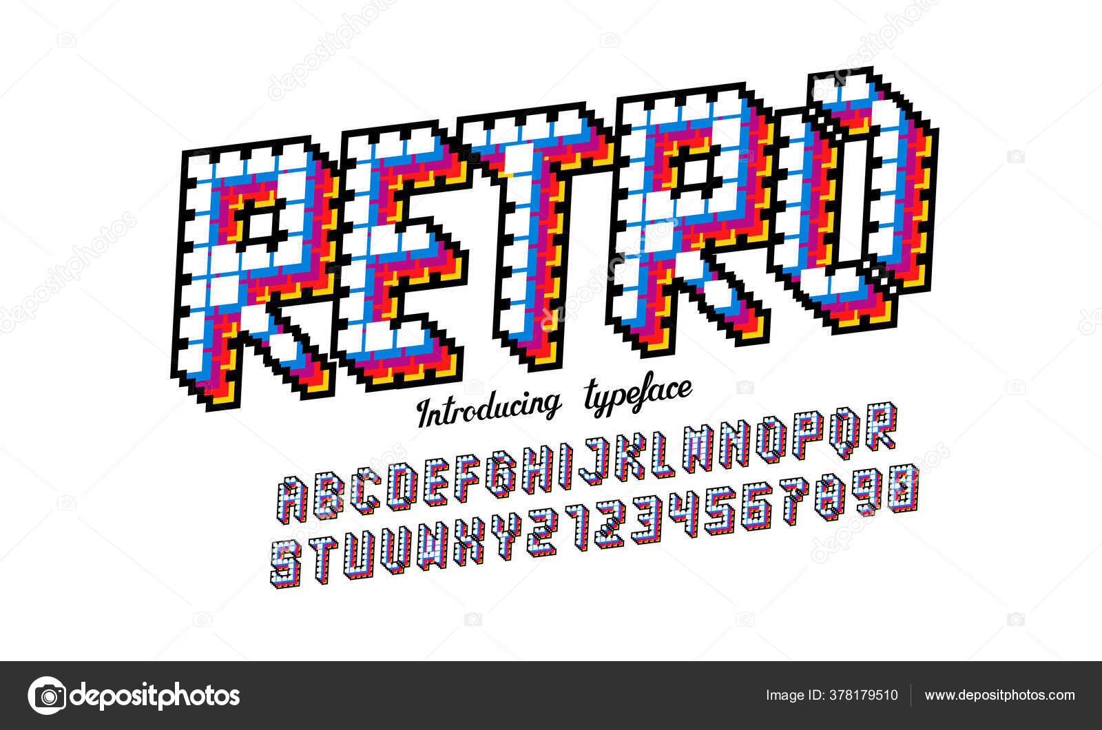 Pixel Retro Font Video Computer Game Design Bit Letters Numbers Stock Vector by ©VWORLD 378179510