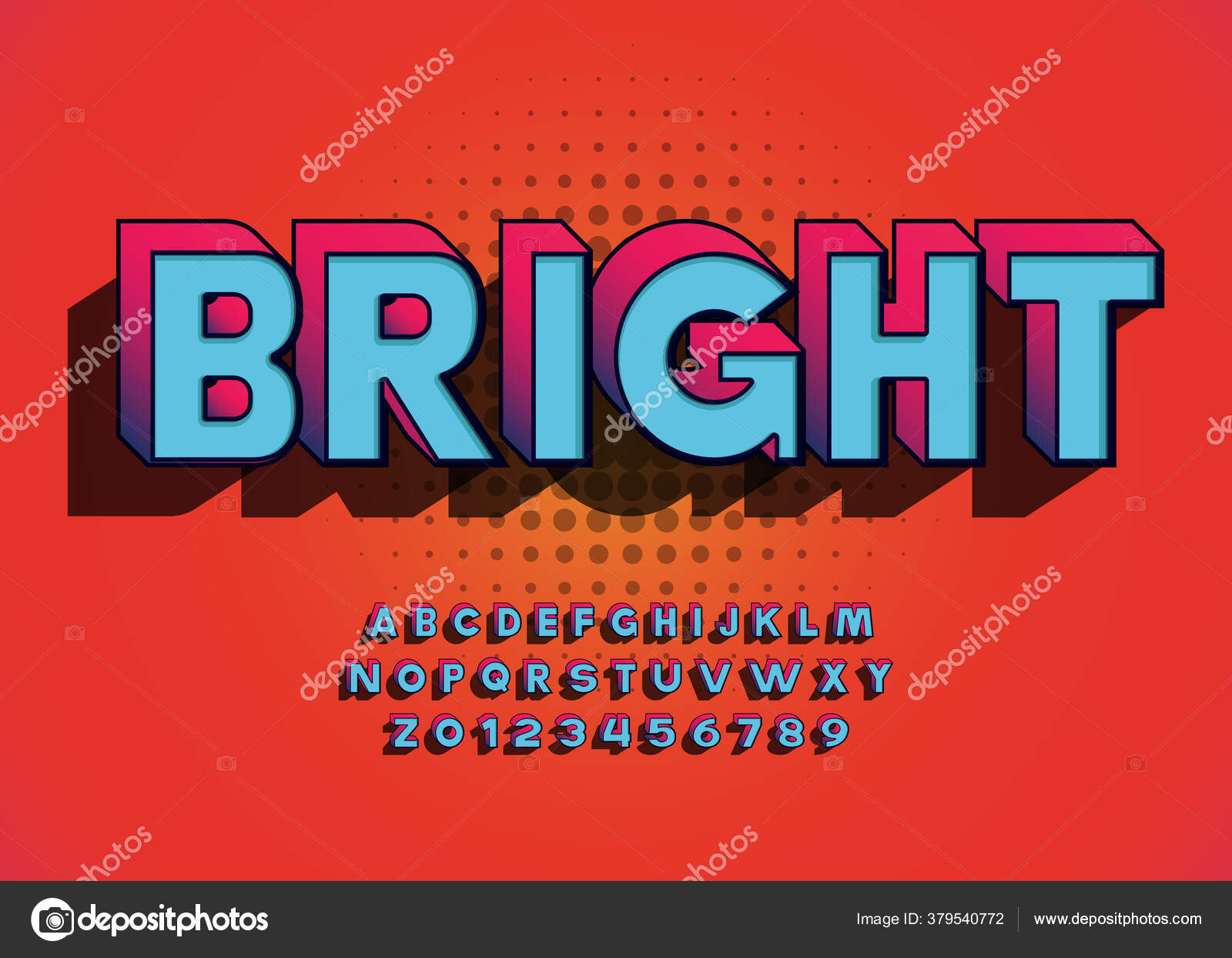 Original Bright Font Design Modern Pop Art Alphabet Extrude Character ...