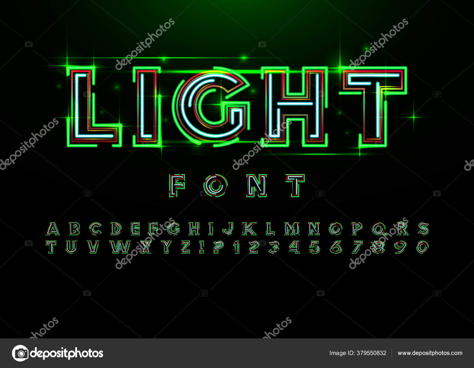Neon Light Alphabet Bright Letters Numbers Lighting Effects Vector ...