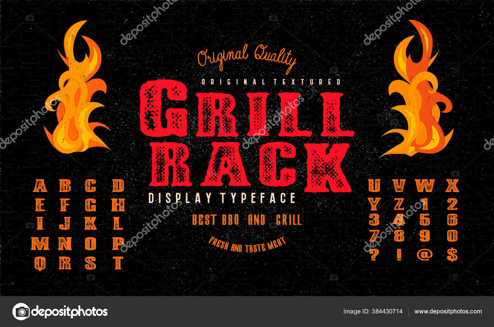 Vintage textured bold font and alphabet. Lattice Imprint in letters ...