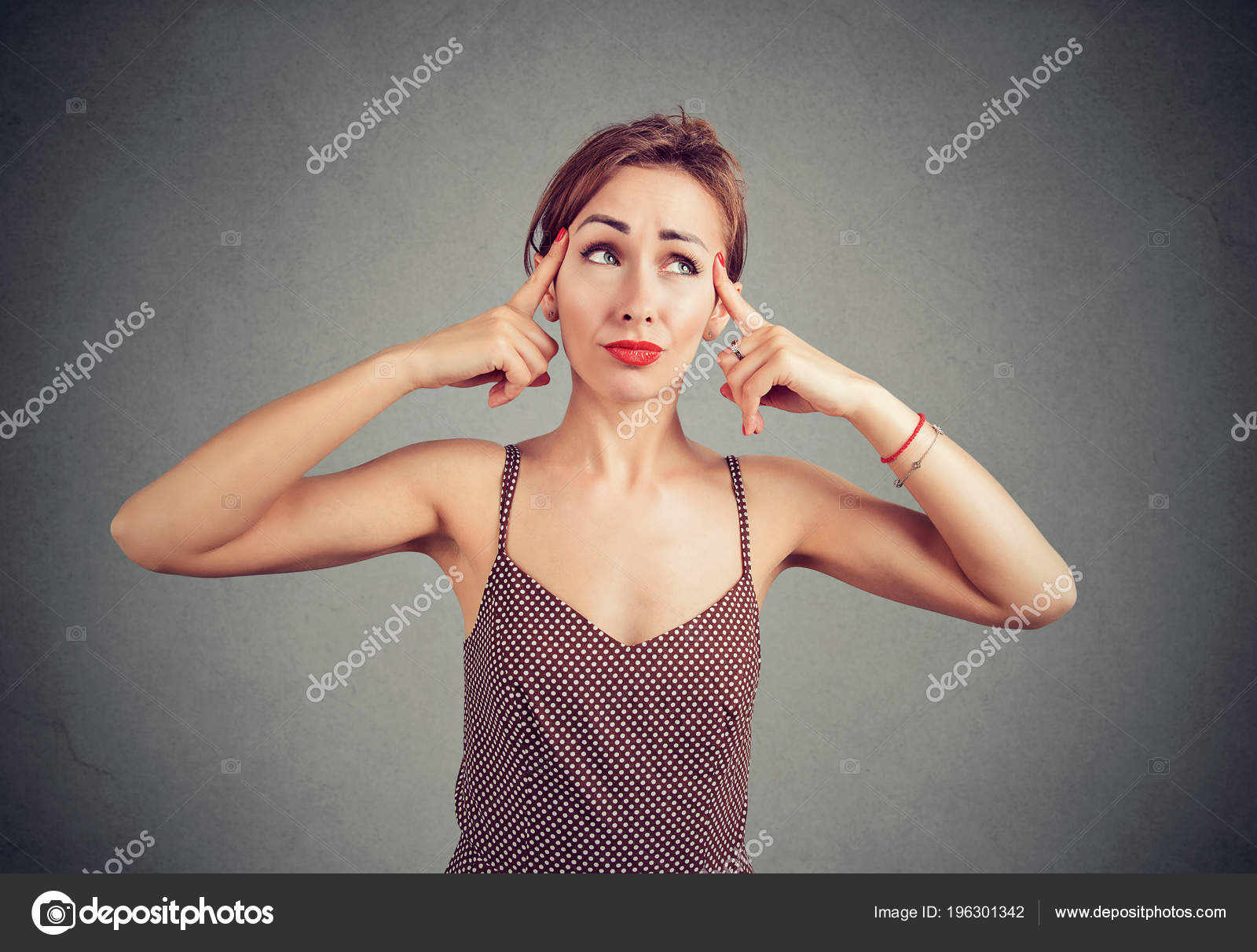 Peprlexed Woman Tries Gather Thoughts Thinking Something Looking Doubt ...