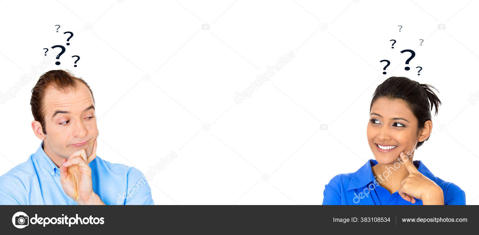 Man Woman Question Mark Looking Each Other Interest Isolated White ...