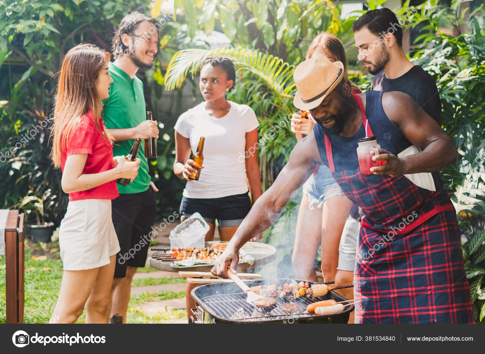 Group Diversity People Having Barbecue Barbeque Party Home Cooking ...