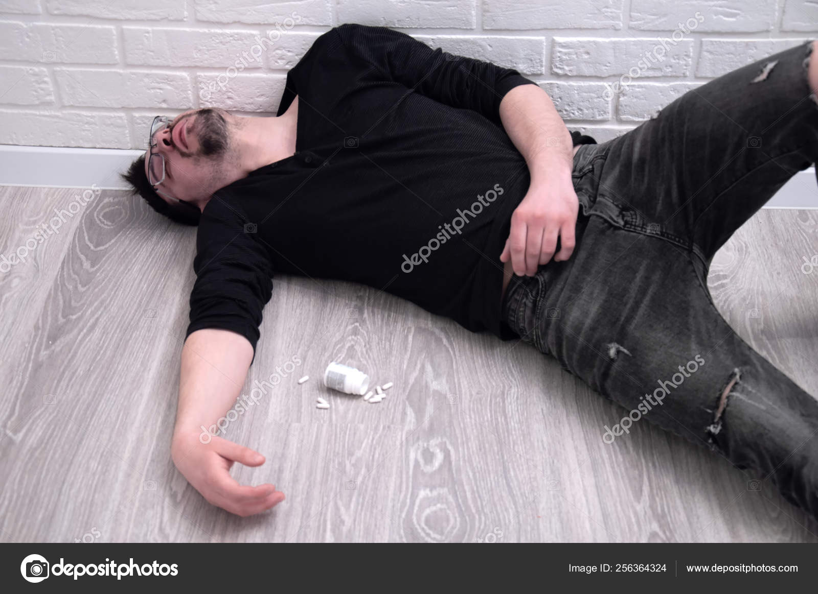 Guy Lying Floor Overdose Drugs Young Guy Committed Suicide Home — Stock ...