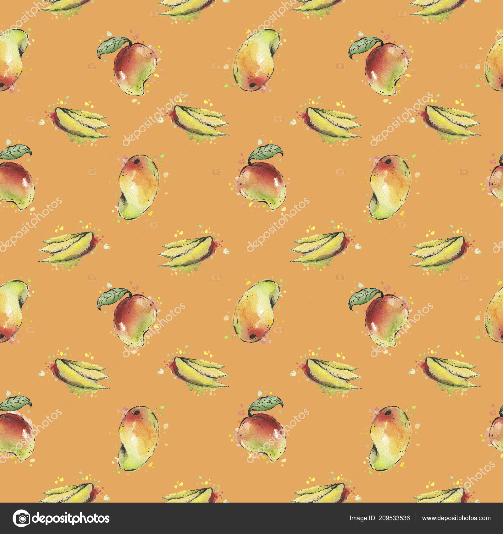 Watercolor Sweet Mango Pattern Stock Illustration by ©lenavetka87 ...