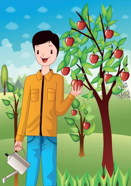 Boy Plucking Fruit Stick Stock Vector by ©captainvector 381549368