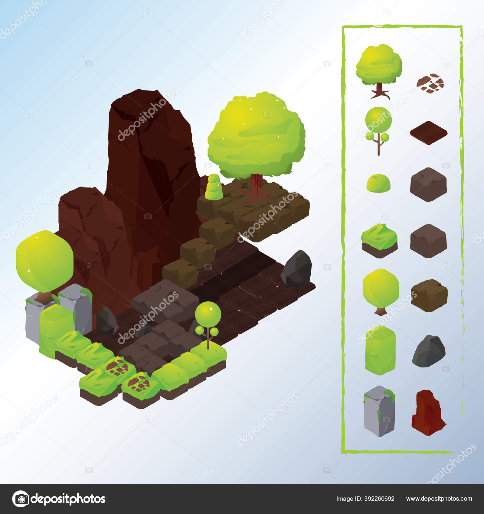 Isometric Landscape Elements Stylized Vector Illustration Stock Vector ...