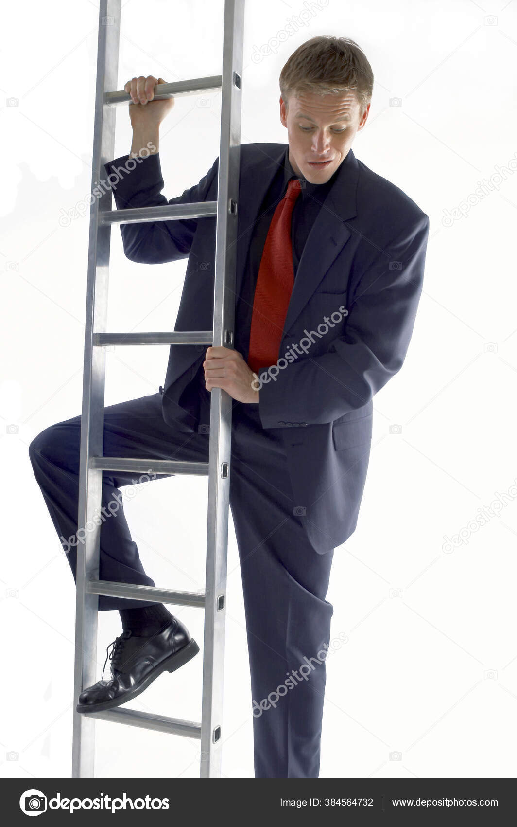 Businessman Looking Scared Climbing Ladder — Stock Photo © image_hit ...