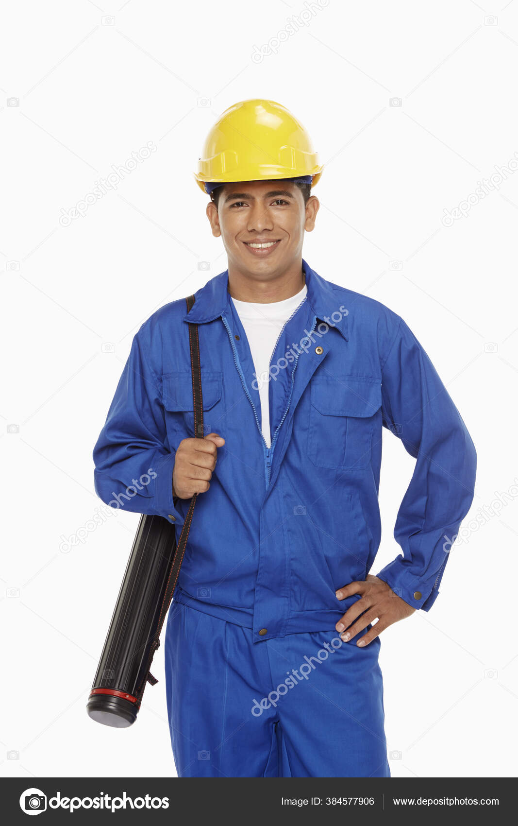 Construction Worker Holding Blueprint Plan — Stock Photo © image_hit ...