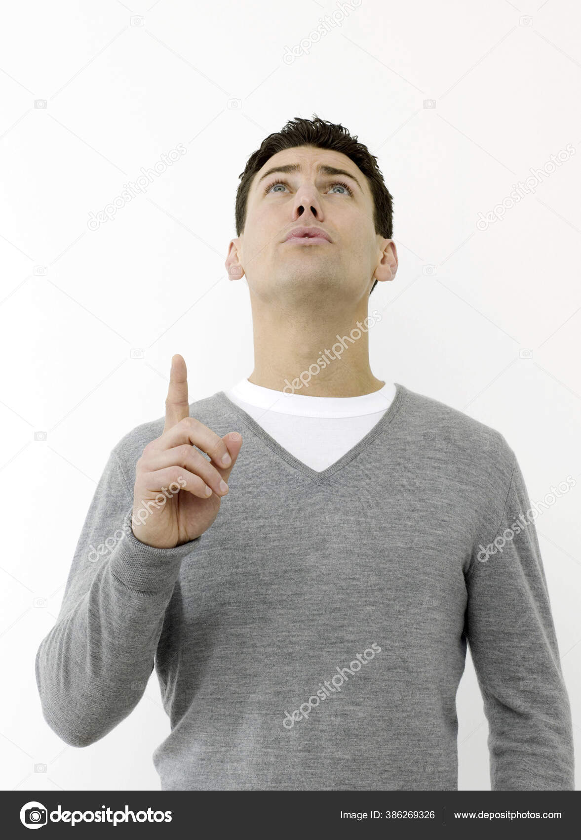 Man Looking Pointing White Background — Stock Photo © image_hit #386269326
