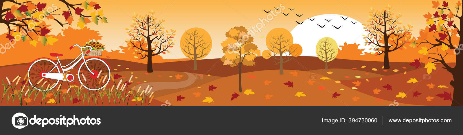 Panoramic Countryside Landscape Autumn Vector Illustration Horizontal ...