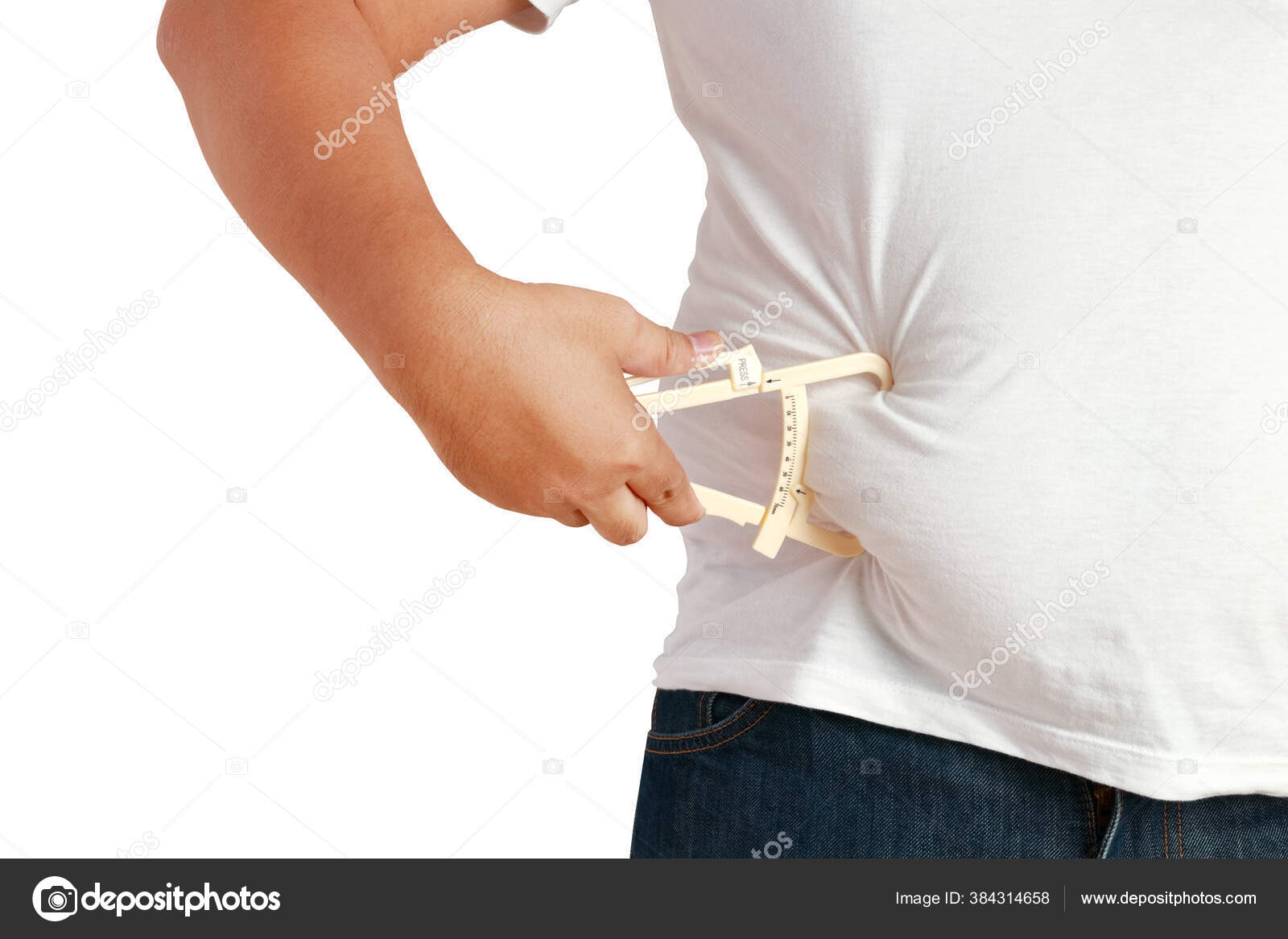 Asian Fat Men Use Tool Detect Large Amount Belly Fat — Stock Photo ...