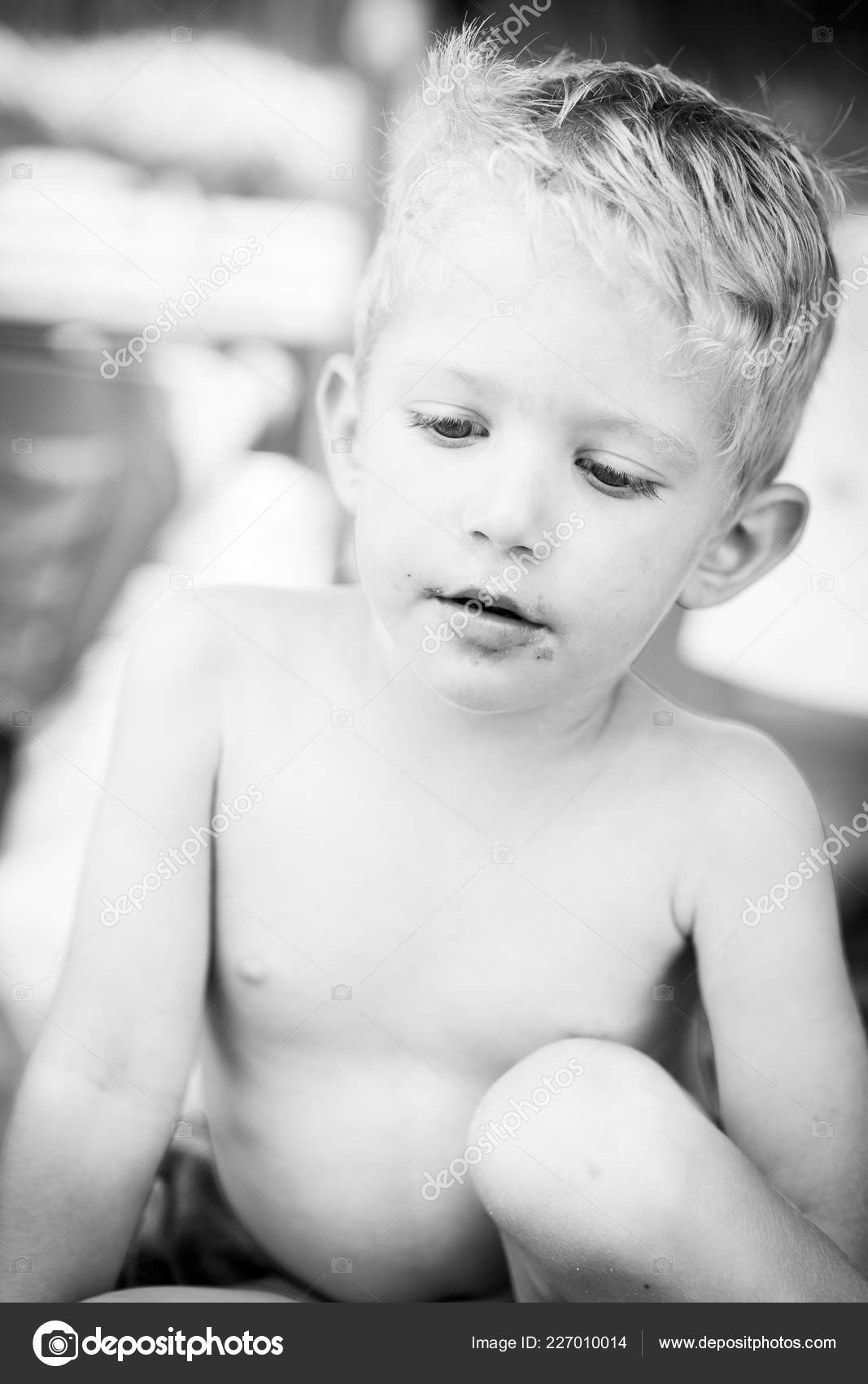 Portrait Caucasian White Kid Boy Chocolate His Face Vertical Frame ...