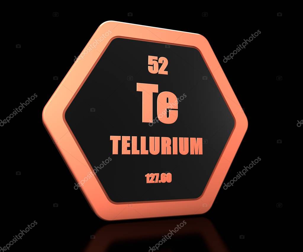 Elemento químico de telurio símbolo de tabla periódica 3d render 2022