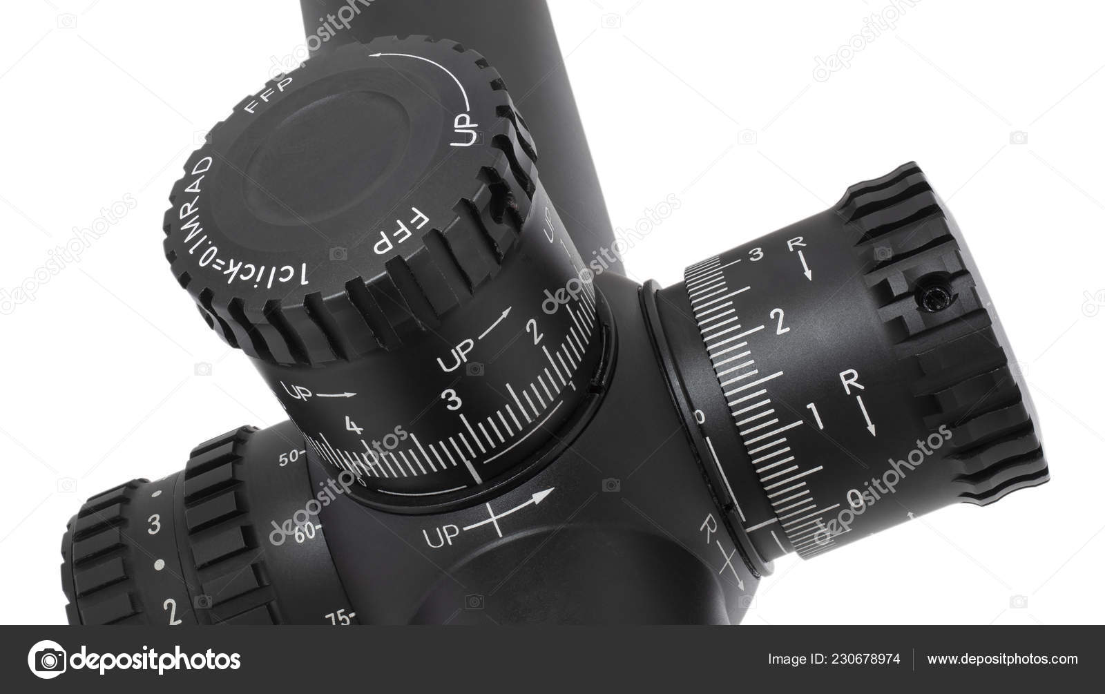 Tactical Elevation Turret Rifle Scope Isolated White Stock Photo by ...
