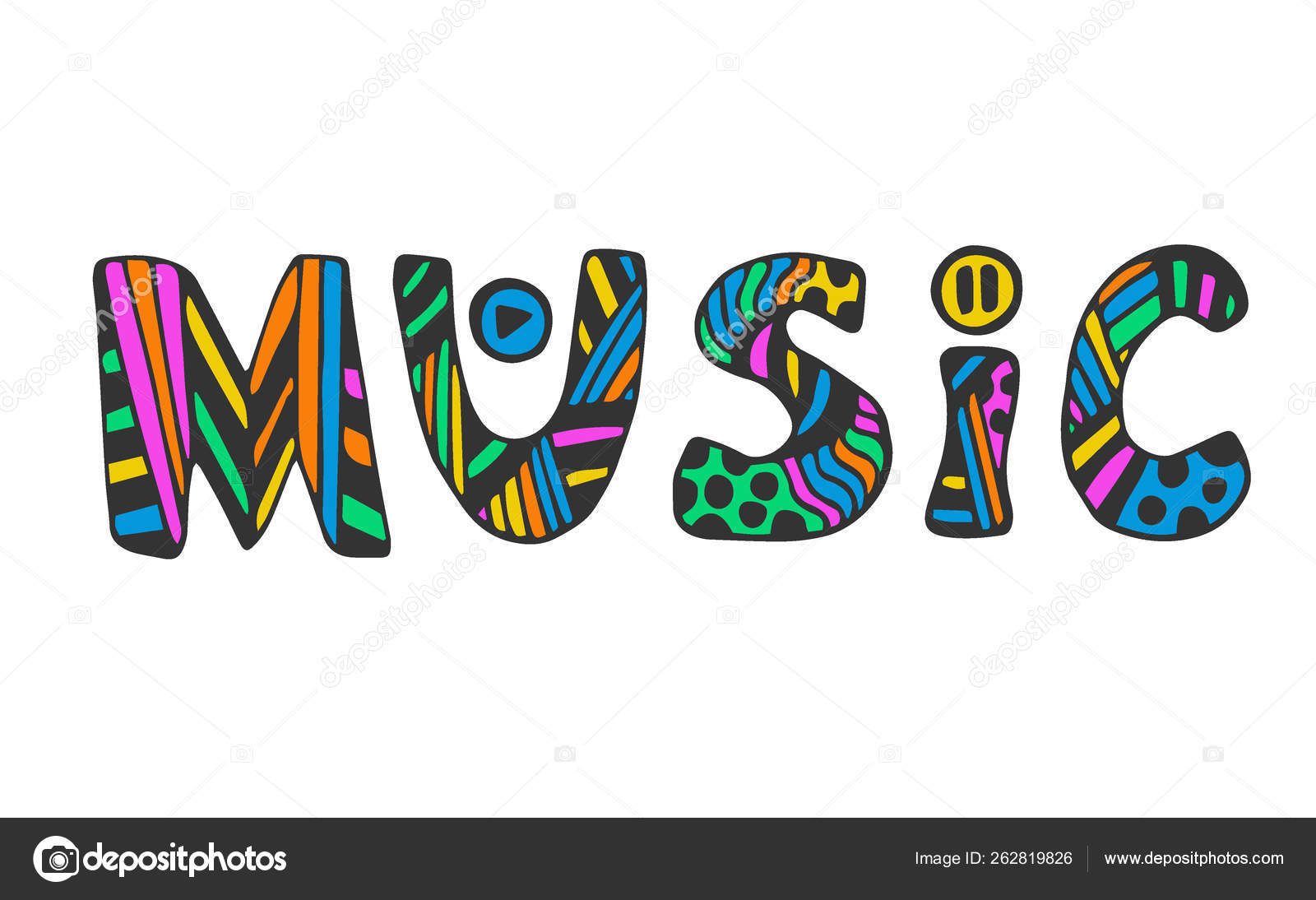 Music banner. Doodle Lettering. Hand-lettered print. Vector typographic ...