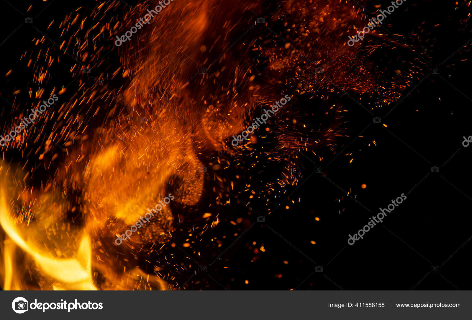 Fire Flames Sparks Black Background — Stock Photo © oxana88 #411588158