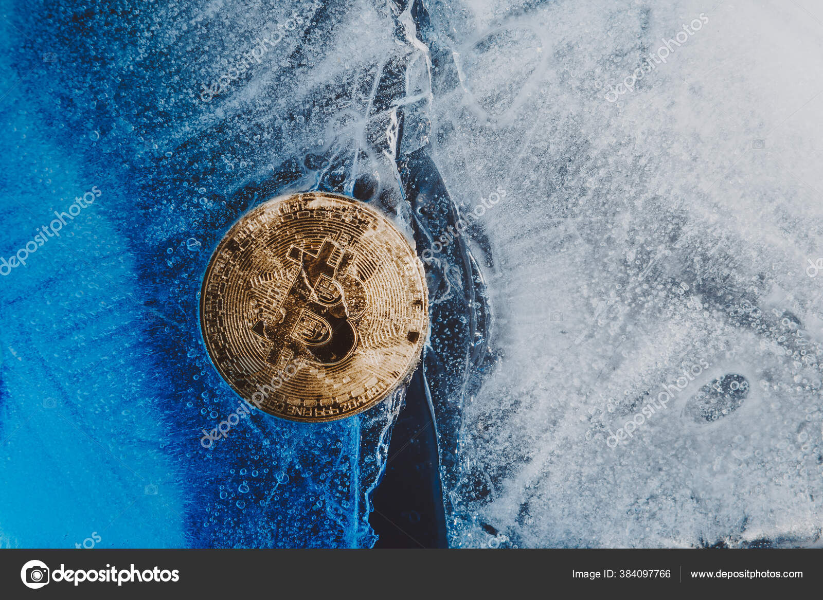 Golden Symbol Bitcoin Frozen Covered Ice Concept Cryptocurrency Crisis ...