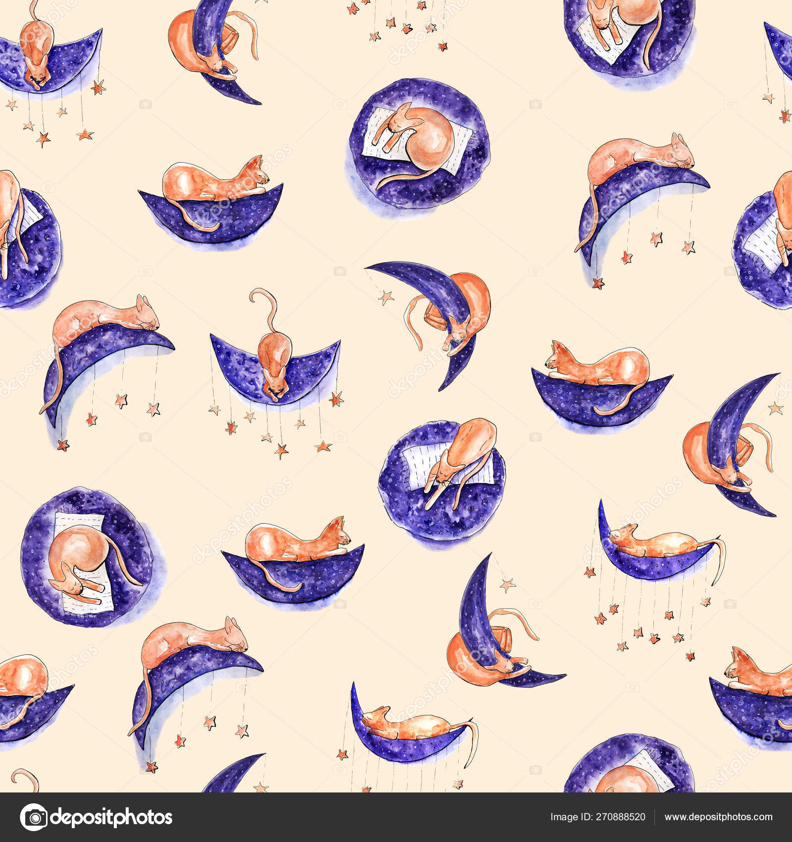 Watercolor cat pattern Stock Illustration by ©zzorna #270888520