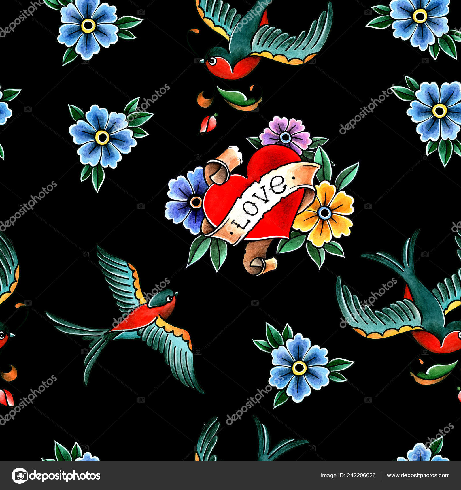 Pattern Black Background Tattoo Pictures Stock Illustration by ...