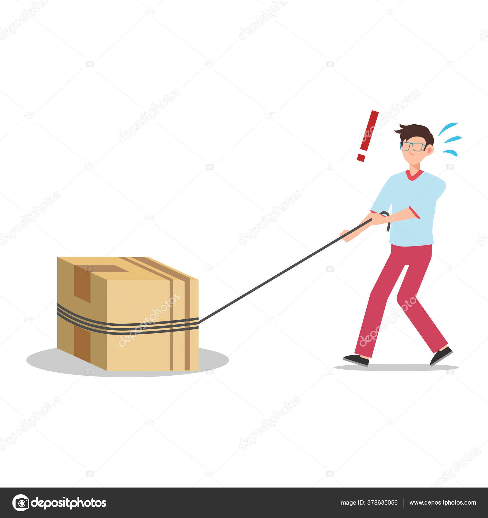 Cartoon Character Illustration Young Man Courier Delivery Pulling Big ...
