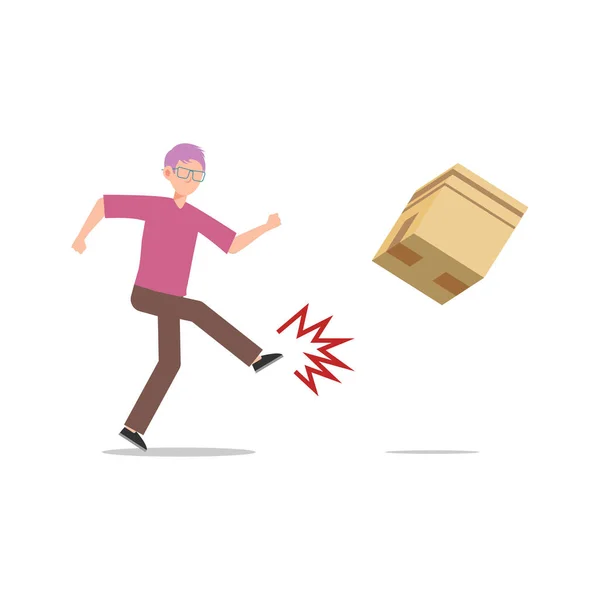 Cartoon Character Illustration Young Man Courier Delivery Pulling Big ...