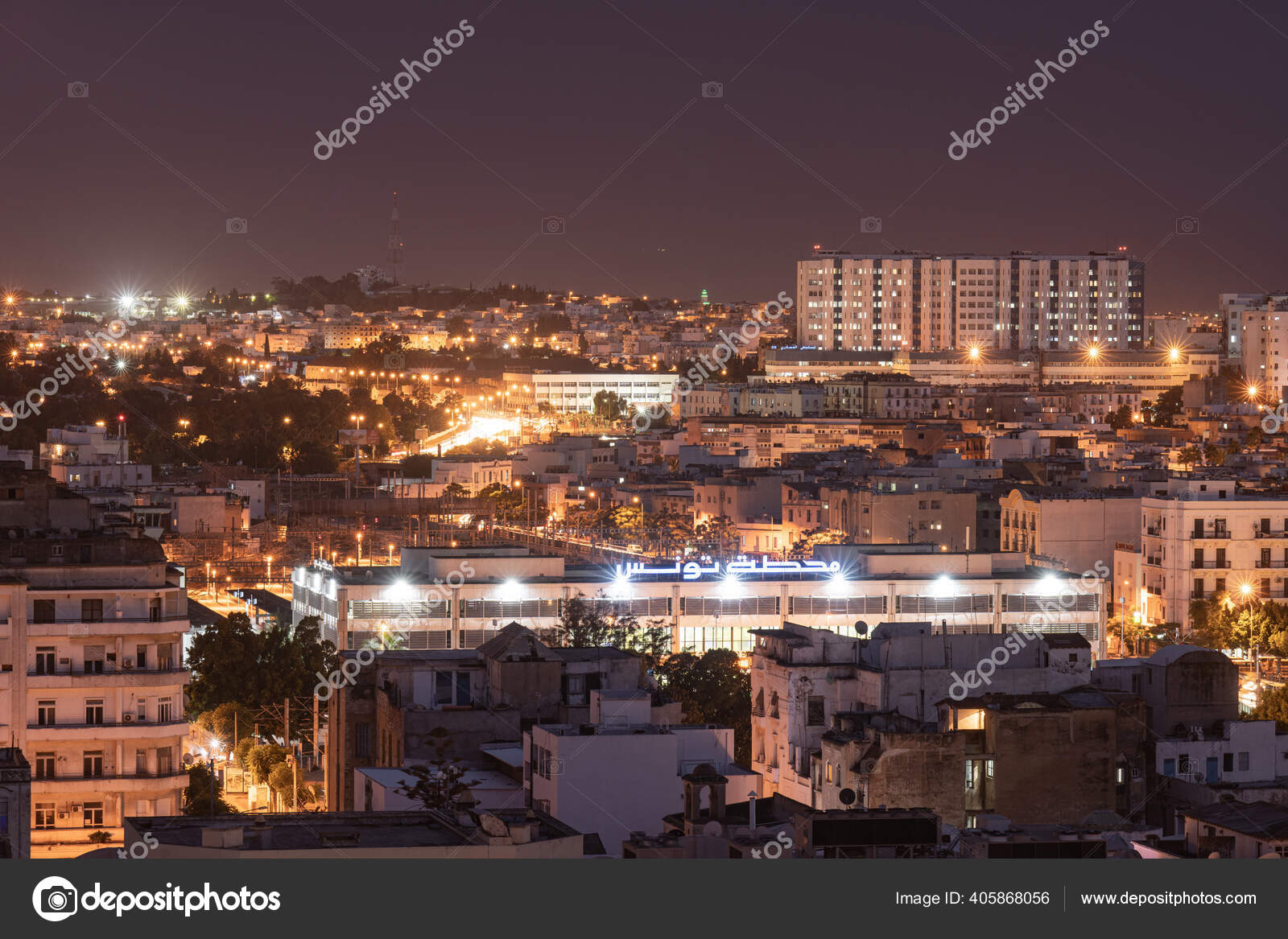 Bird Eyes View Night Tunis Capital Largest City Tunisia — Stock ...
