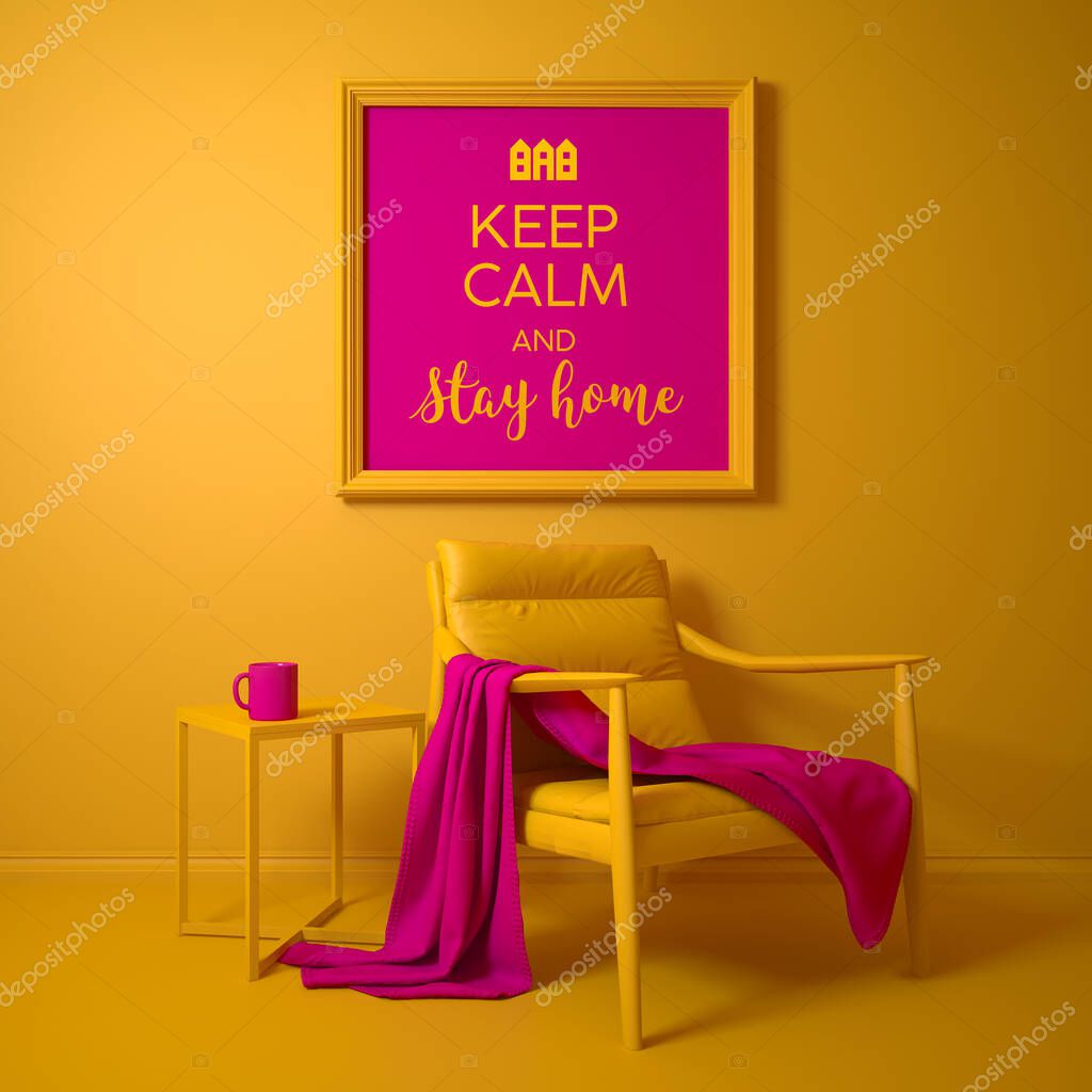 Mantenga la calma y quedarse en casa concepto de póster. 3d ilustración ...