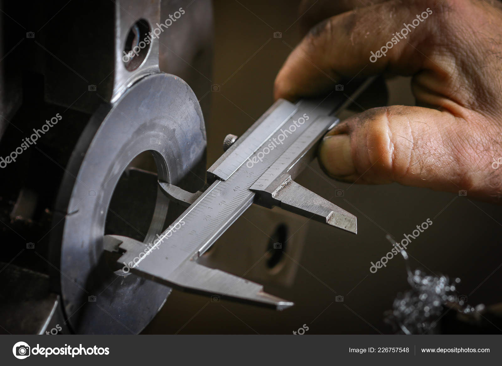 Worker Professionally Measuring Shaped Material Lathe Stock Photo by ...