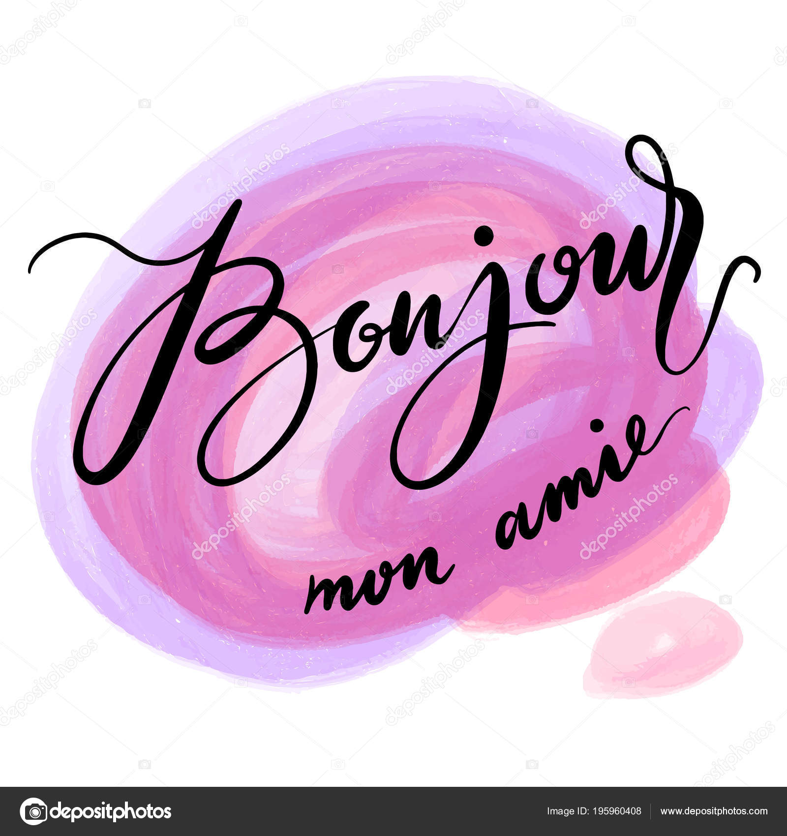 Vector hand drawn watercolor brush stain with lettering. Colorful ...