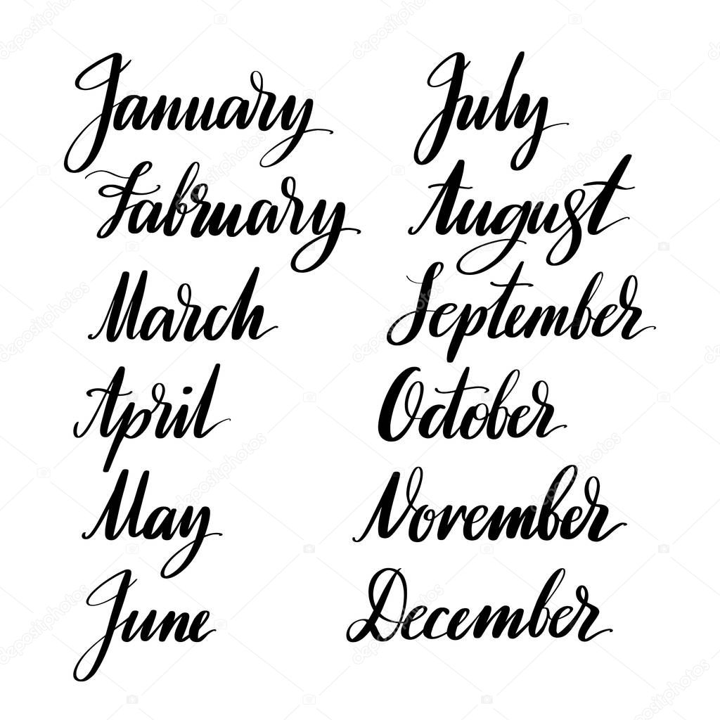 Meses del año a mano. Caligrafía creativa dibujada a mano y letras de ...