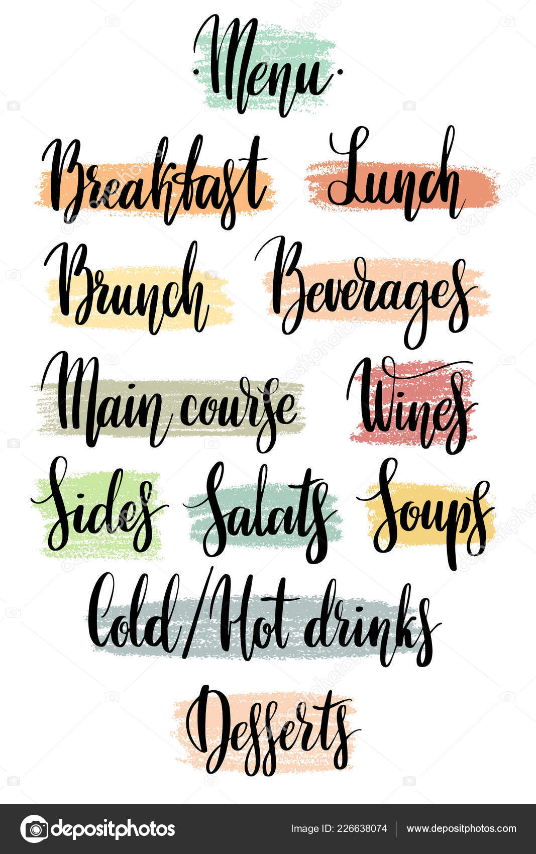 Hand drawn lettering. Vector illustration. Menu for restaurant by hand ...