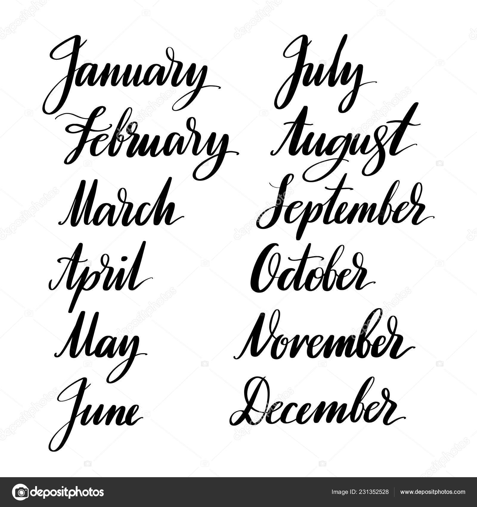 Months of the year by hand. Hand drawn creative calligraphy and brush ...