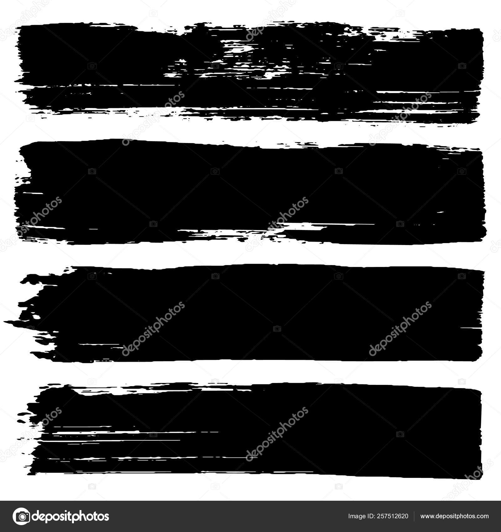 Vector set of hand drawn brush strokes. One color monochrome graphic ...