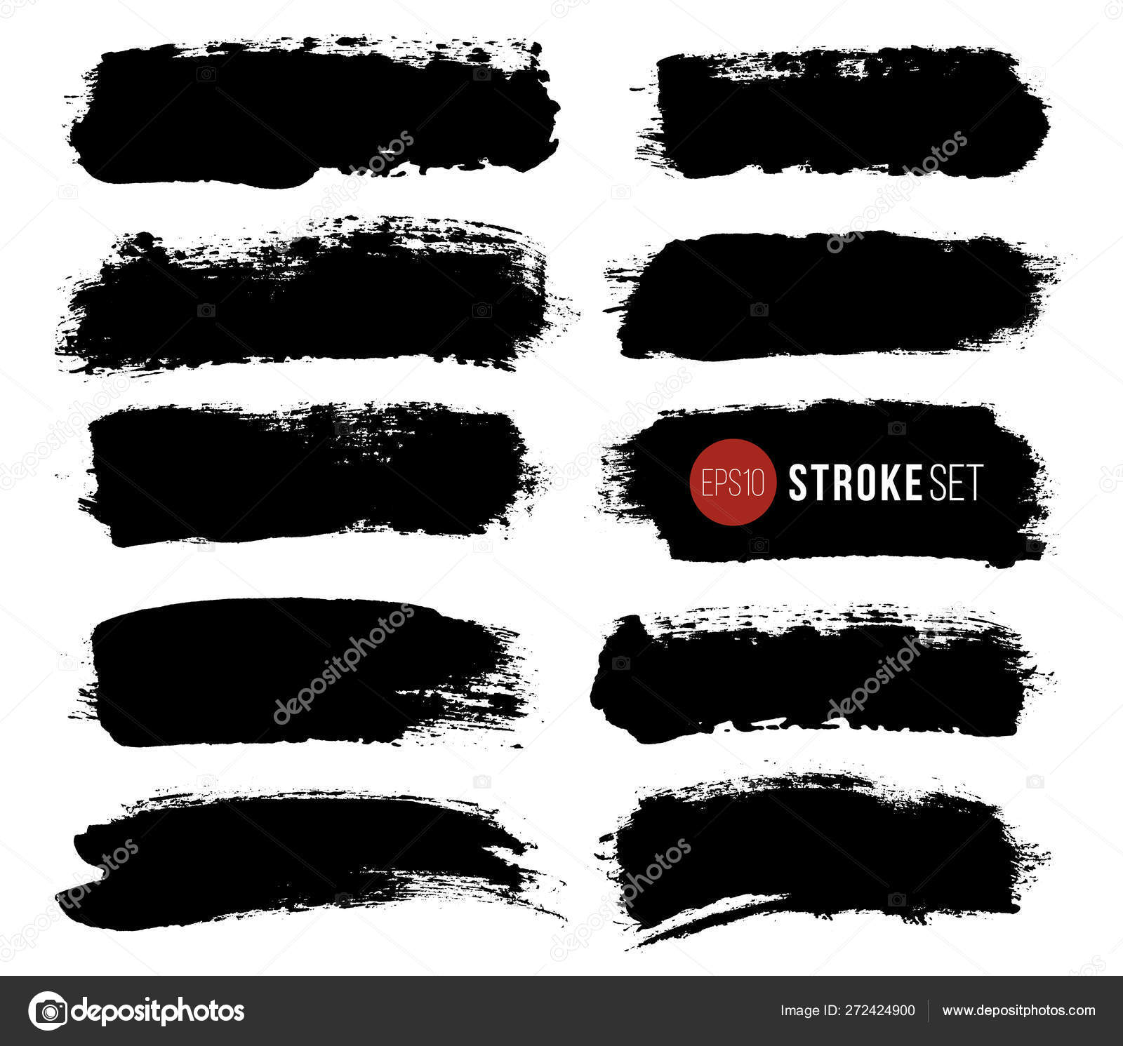 Vector set of hand drawn brush strokes and stains. One color monochrome ...
